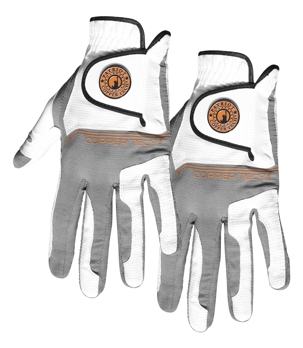 Copper Tech Golf Glove, White/Gray Mens PAIR (Left and Right) – Copper ...